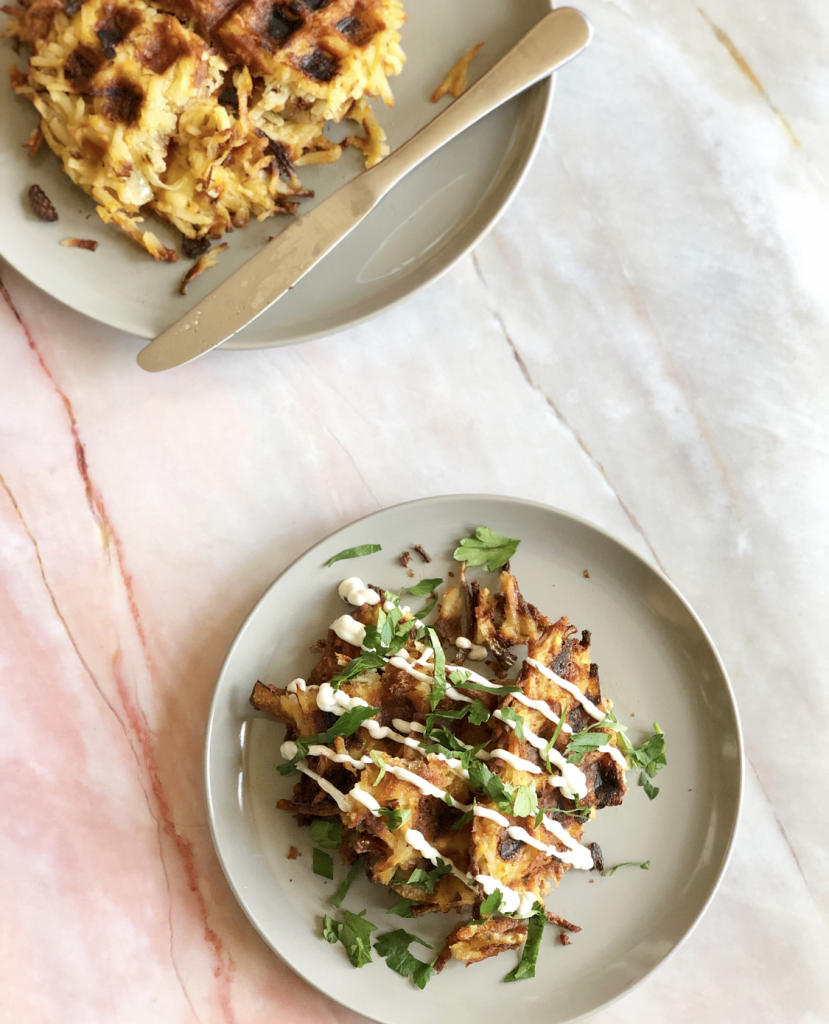 Potato Latke Waffles - Where Carnivores and Herbivores Collide